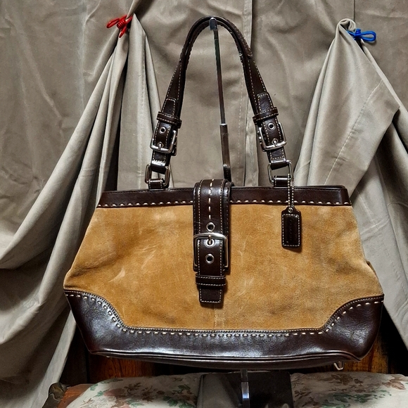 Coach | Bags | Coach Suede With Leather Trim Handbag | Poshmark